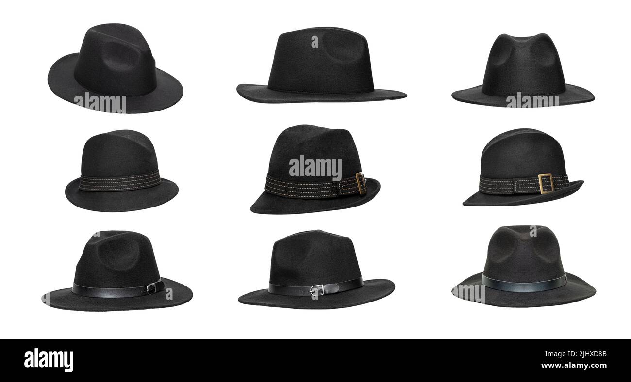 A set of black hats are isolated on a white background Stock Photo - Alamy
