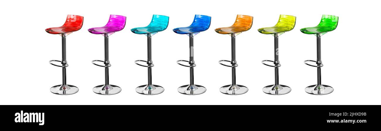 Set different color chair bar stools are isolated on a white background ...