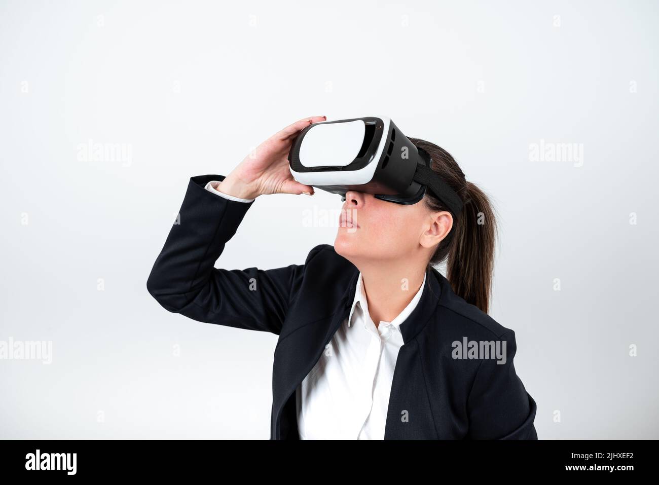 Standing Man Wearing Vr Glasses Presenting Important Messages. Businessman Having Virtual ...