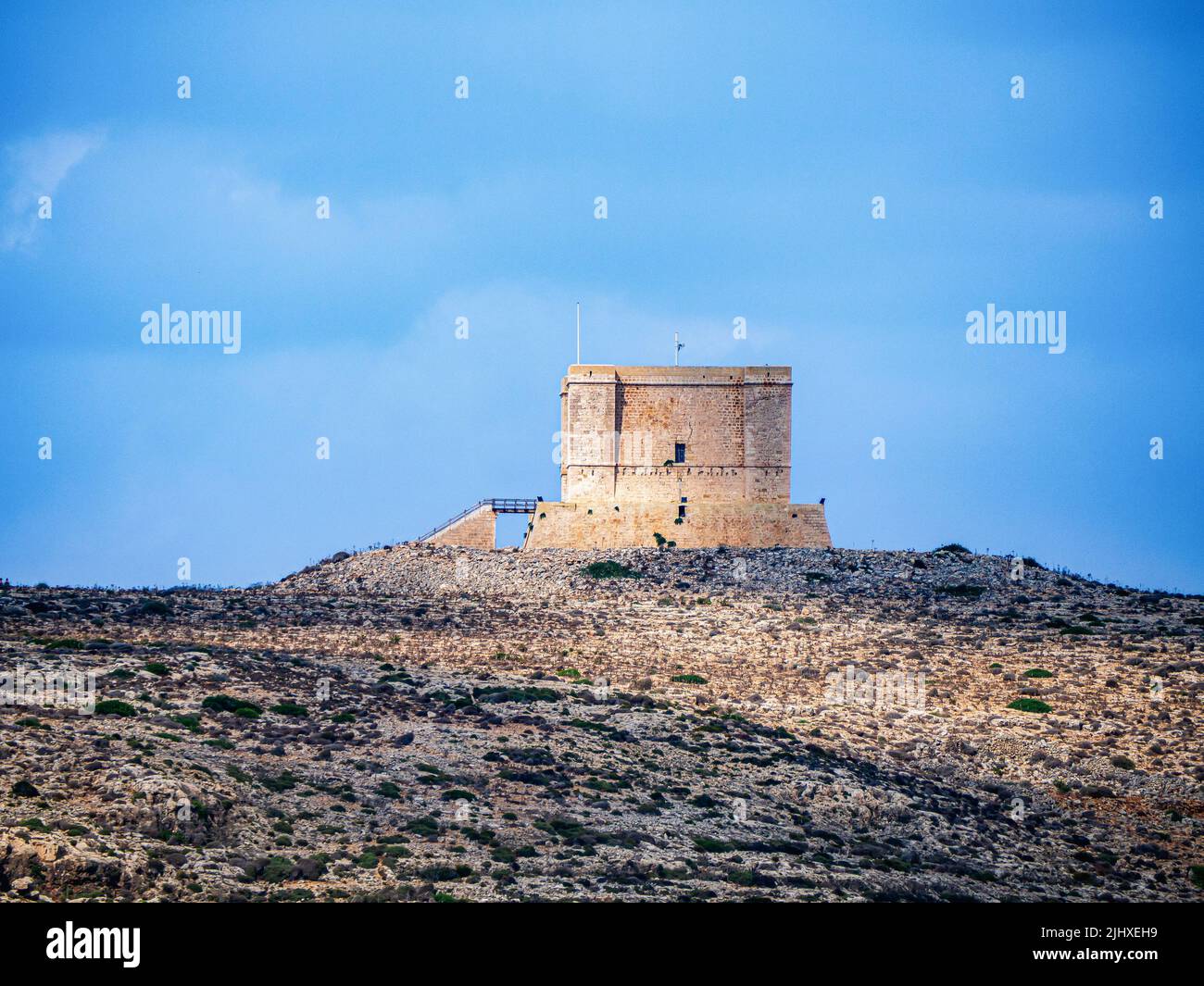 The polygonal Saint Lucian Tower (Fort San Lucian) in Marsaxlokk, Malta ...
