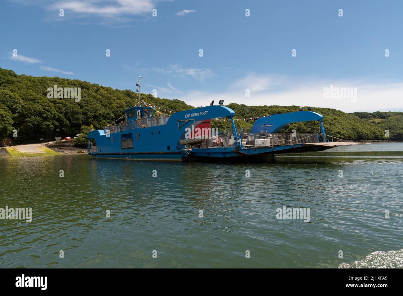 Feock, Truro, Cornwall, England, UK. 2022. Blue painted vehicle ferry ...