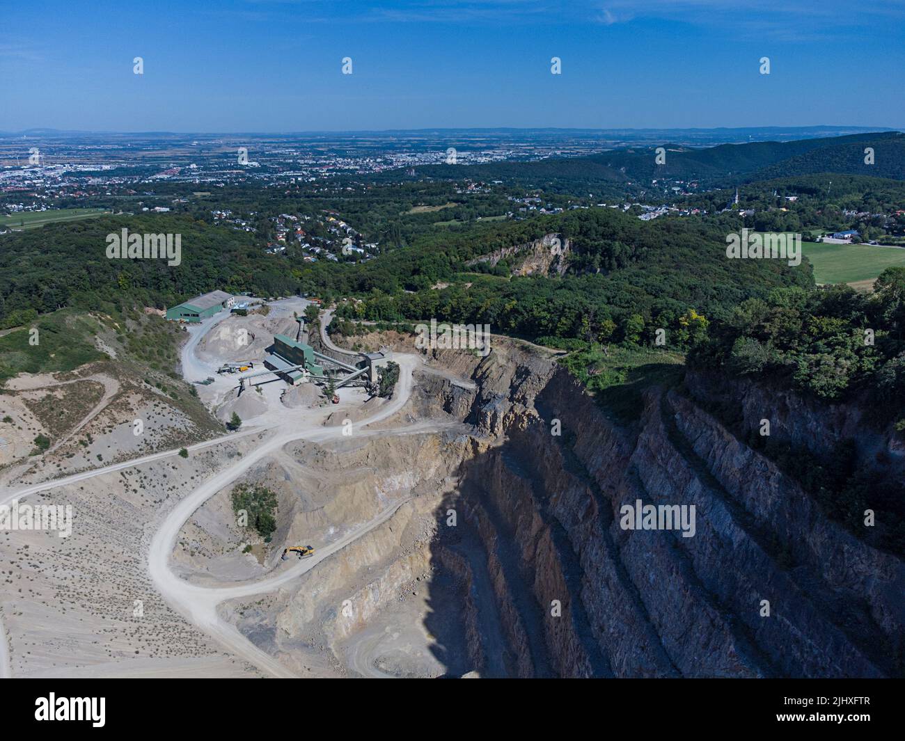 Aerial view of the Quarry border to the forest Stock Photo - Alamy