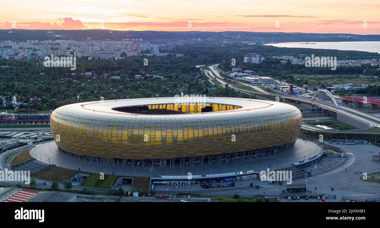 Polsat Plus Arena Gdańsk, foodbal stadium aerial view Stock Photo - Alamy