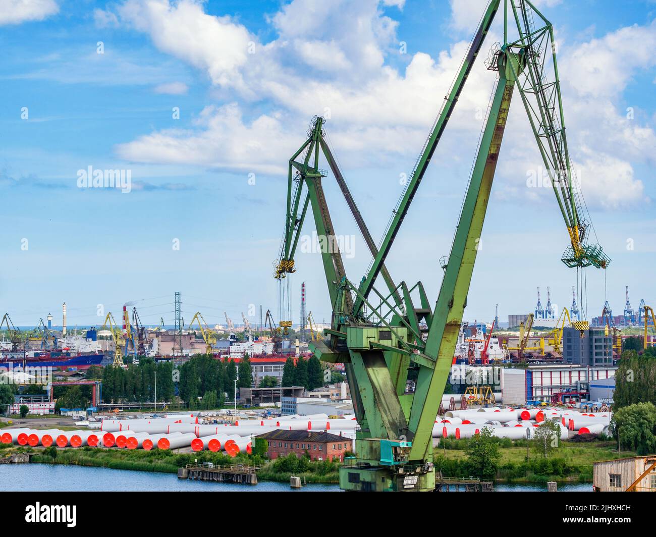 Cranes in Gdansk shipyard, aerial landscape Stock Photo - Alamy