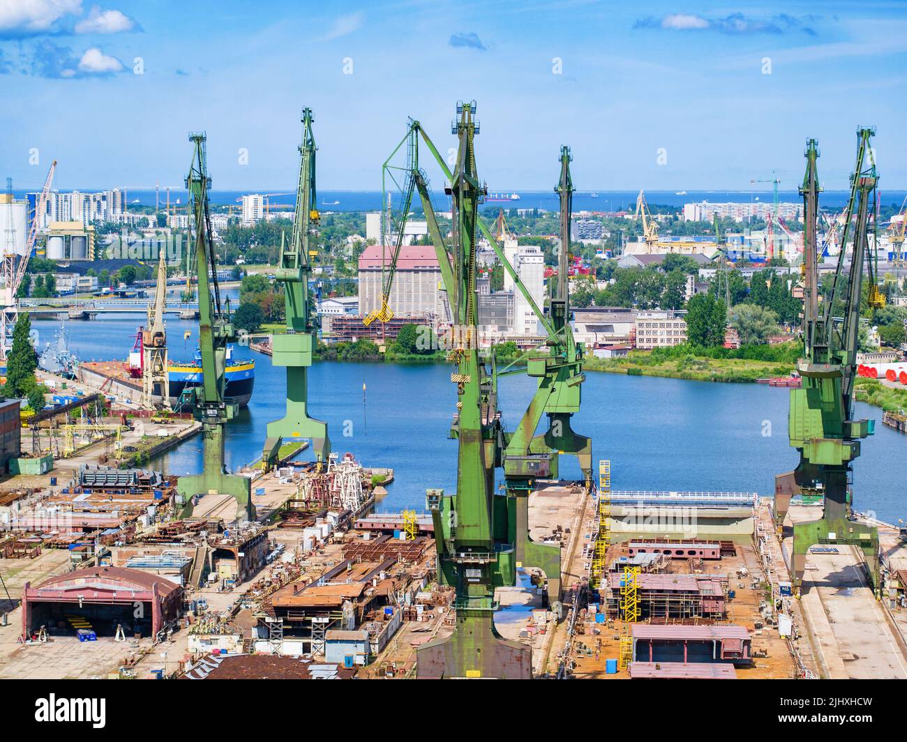 Cranes in Gdansk shipyard, aerial landscape Stock Photo - Alamy