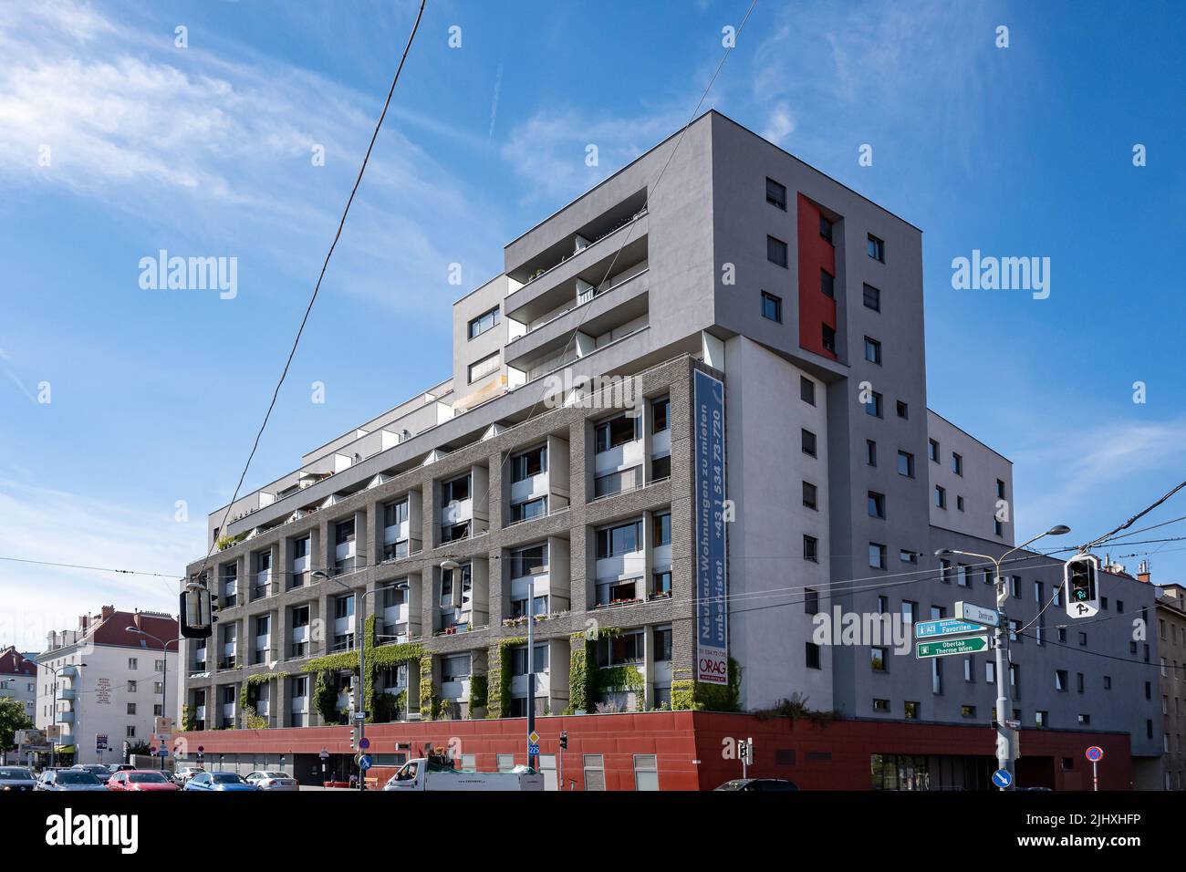 Vienna Austria July 18, 2022 : Facade greening on a residential ...