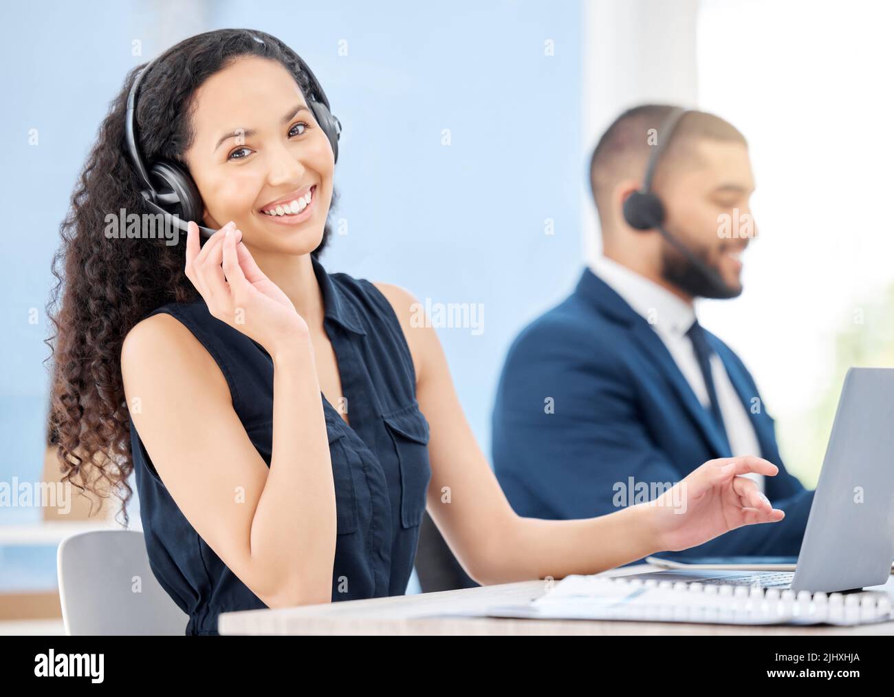 Ill be here all day. a young female call center agent at work Stock ...
