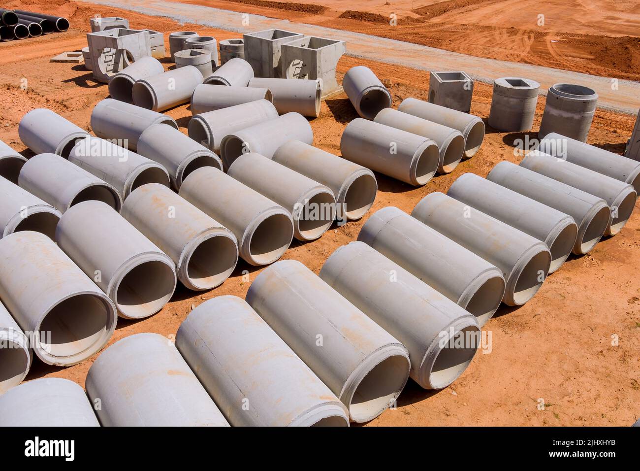 It is necessary for large cement sewage pipes to be installed in ...