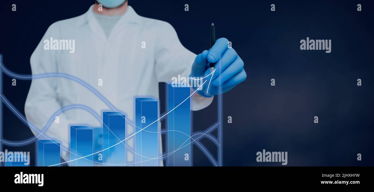 Doctor Holding Pen And Pointing On Digitally Generated Bar And Line ...