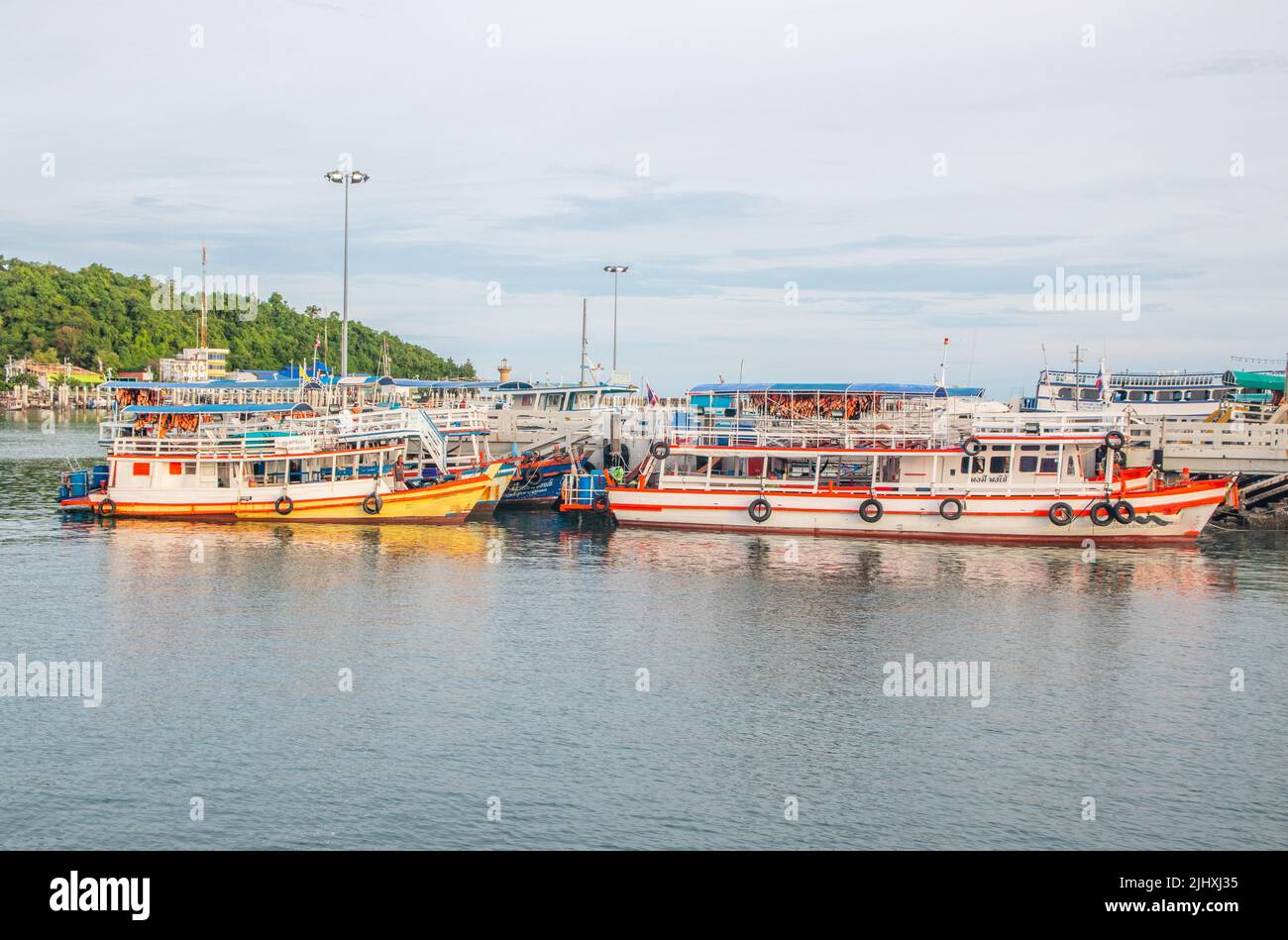 Transport and excursion boats at a port or pier in Thailand Southeast ...