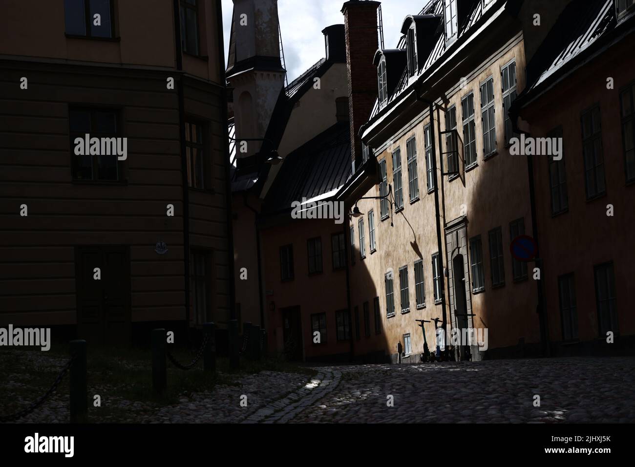 Daily life in Stockholm, Sweden, during Friday. Buildings at Pryssgränd ...