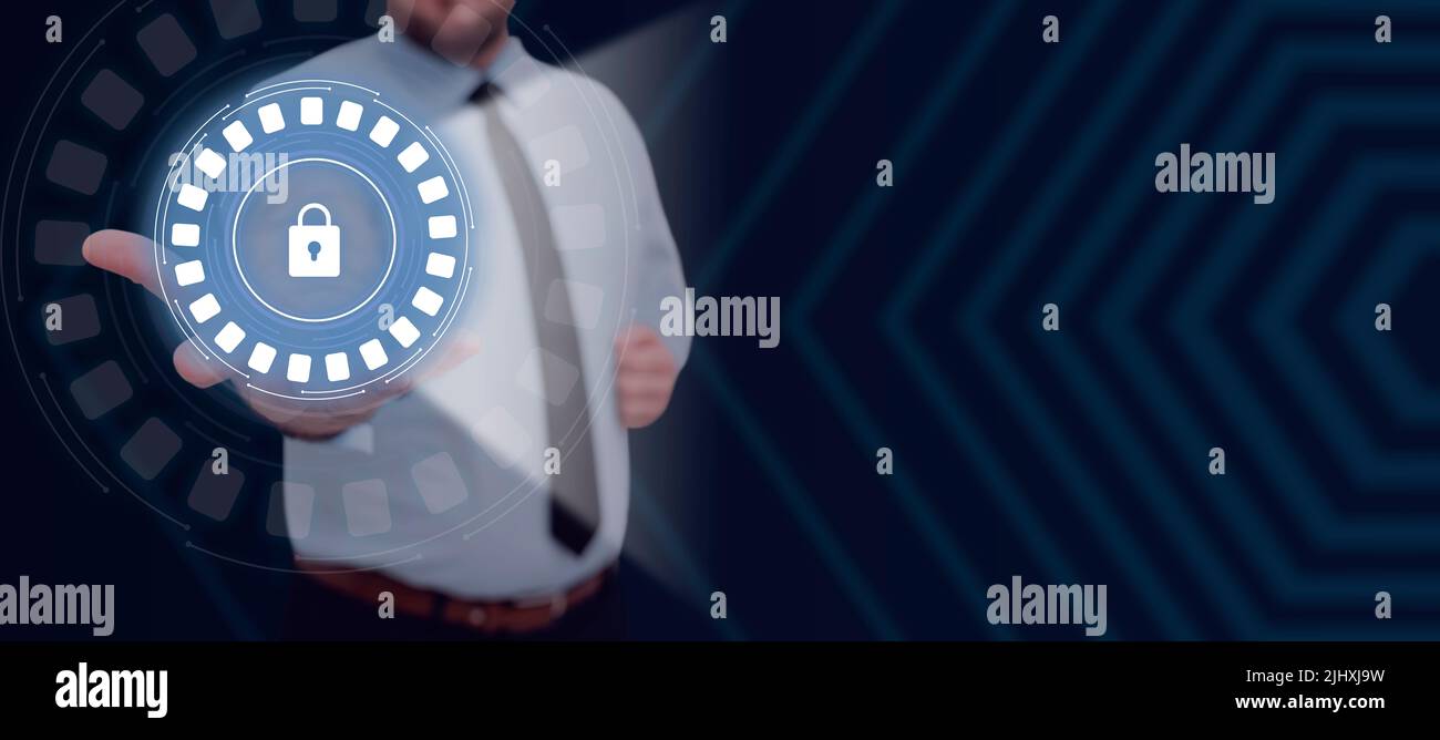 Businessman Extending Hand And Projecting A Digital Lock In A ...