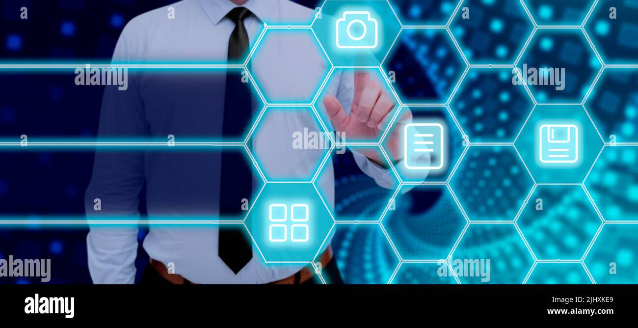 Businessman Pointing On Digital S In A Futuristic Pattern Design And ...