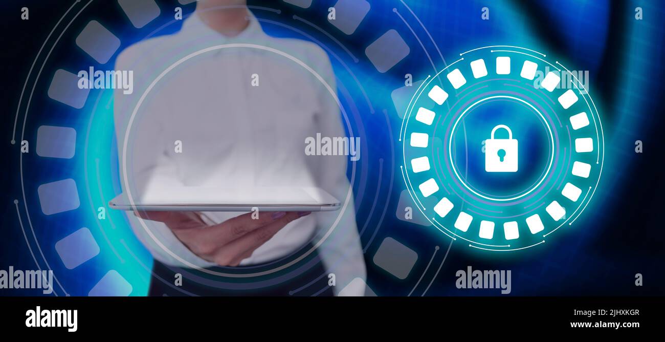 Businesswoman Holding A Tablet Displaying A Digital Lock In A ...