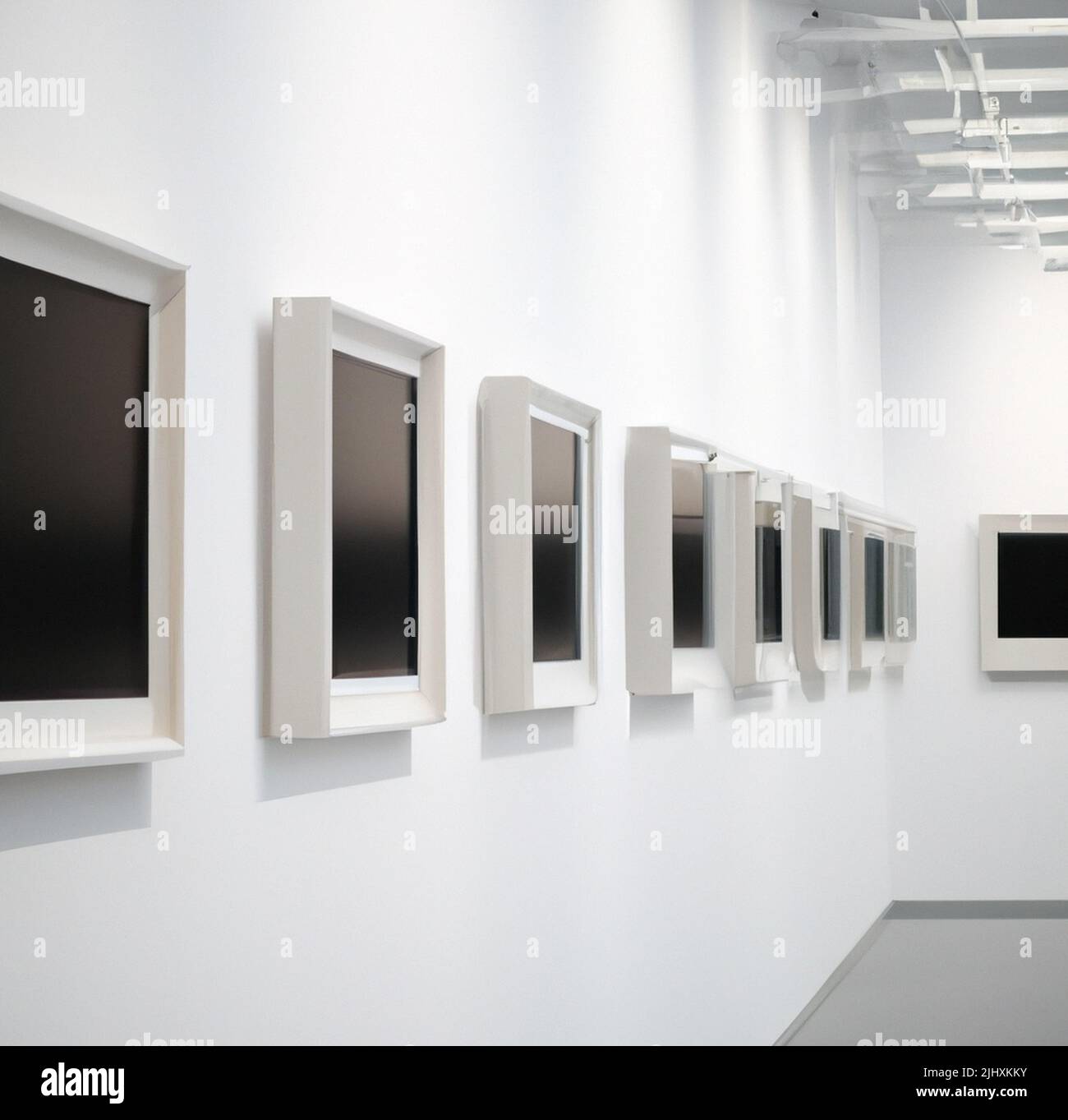 A row of empty picture frames on a wall of an art gallery Stock Photo ...