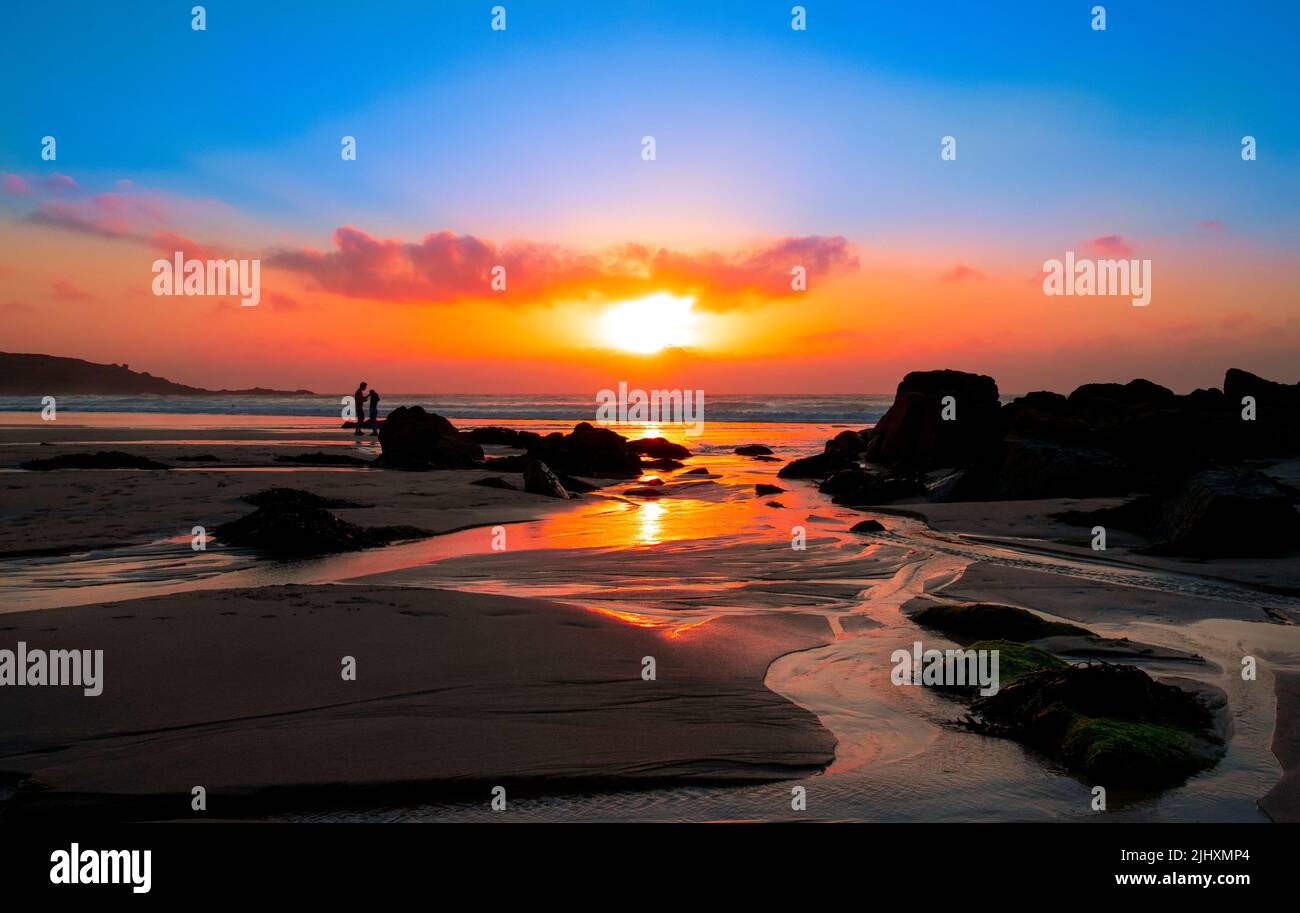 Sunset, Porthmeor Beach, St. Ives Cornwall Stock Photo - Alamy