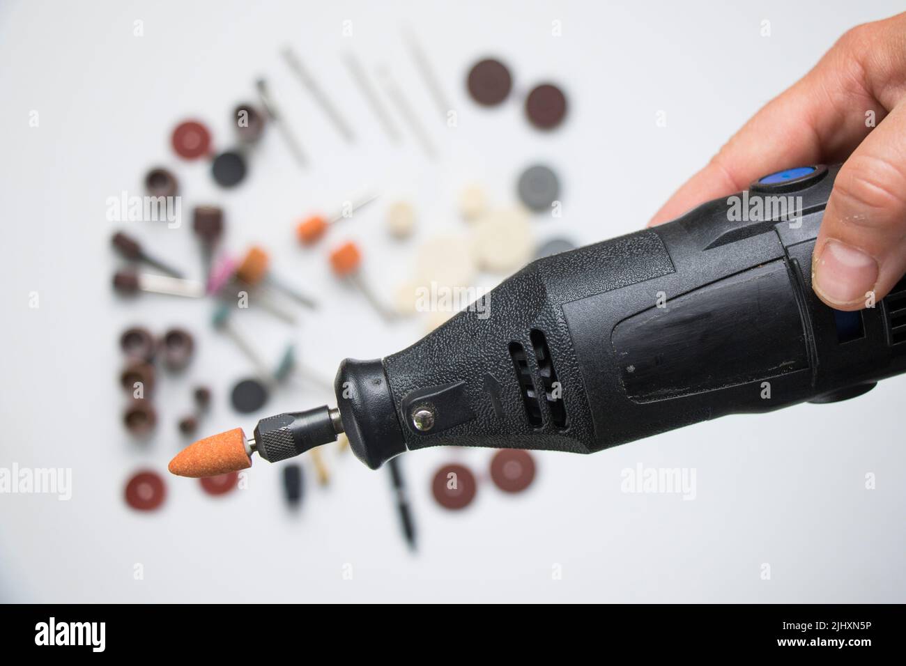 Dremel rotary kit, dremel heads, instrument for handwork on white ...