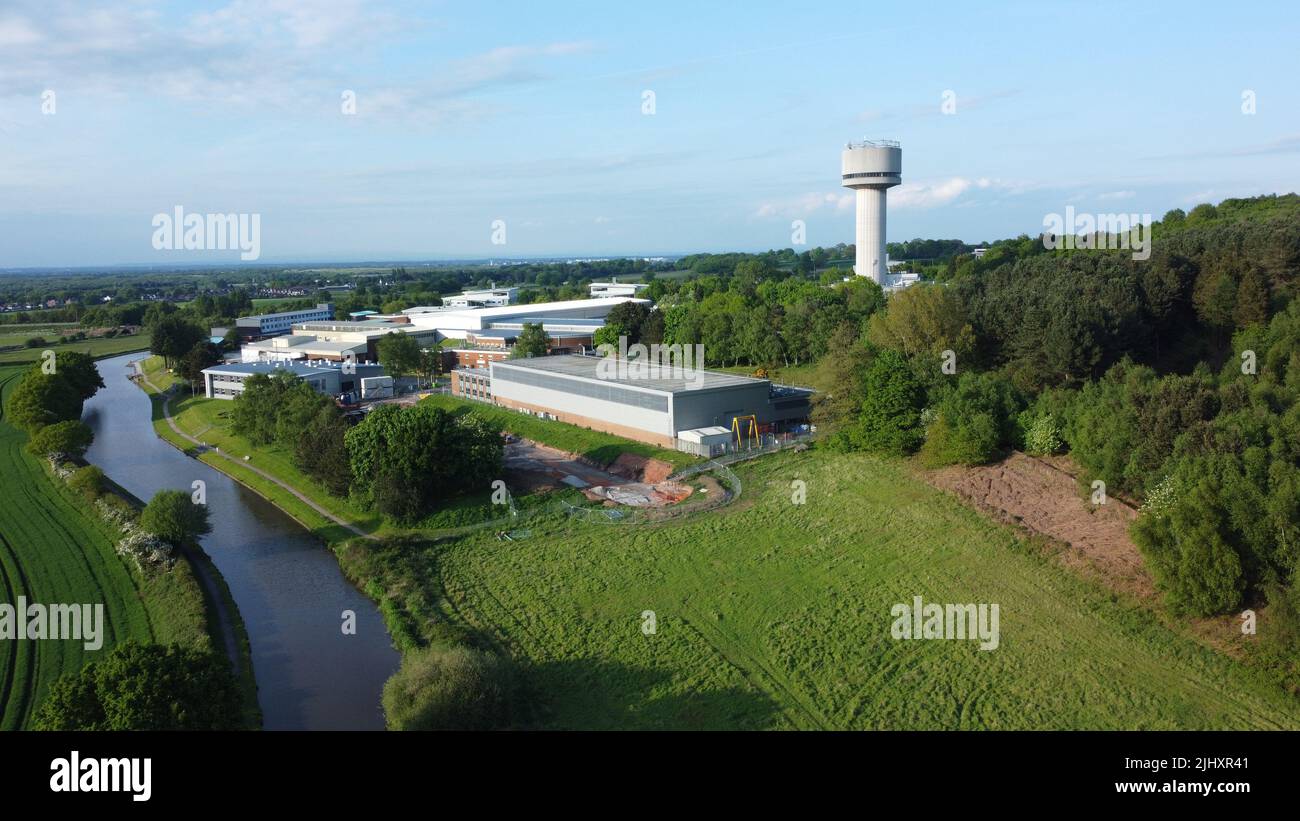 An aerial shot of a tower in the technology park of Daresbury Cheshire ...