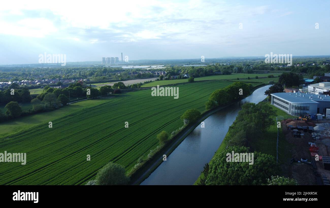 An aerial shot of a technology park of Daresbury Cheshire with a water ...