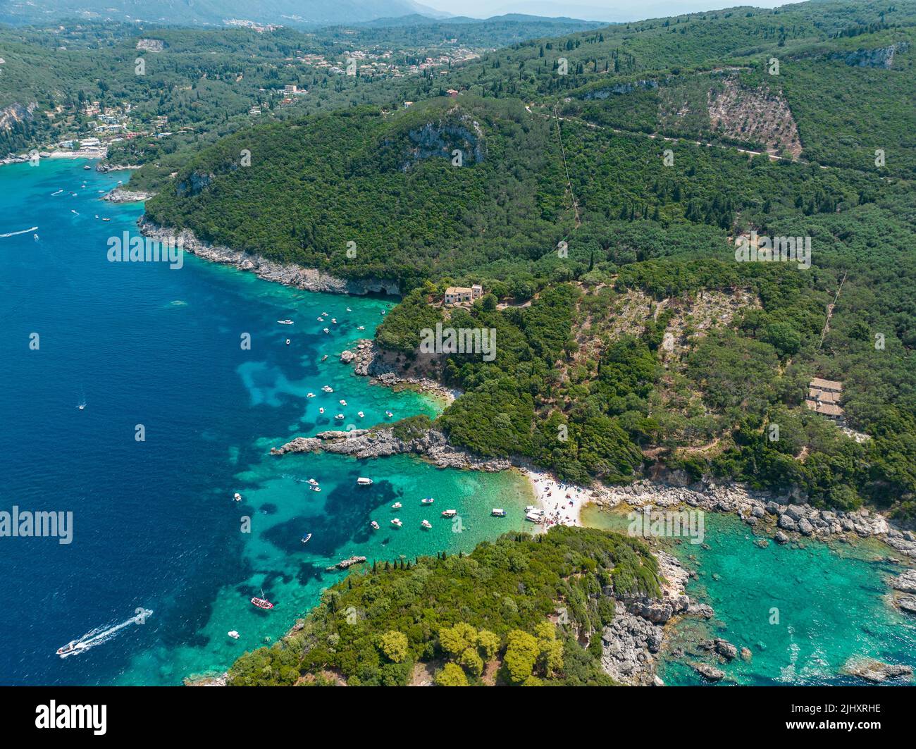 Aerial view of Limni Beach Glyko, on the island of Corfu. Greece. Where ...