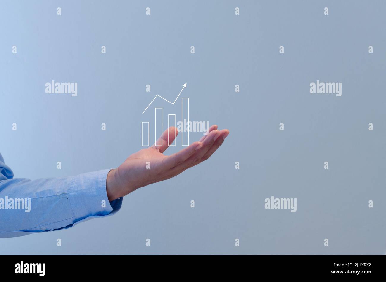 Businessman hand graph virtual screen copy space.Business finance ...