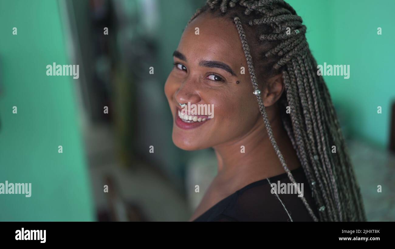 A black latina girl with box braids hairstyle Stock Photo - Alamy