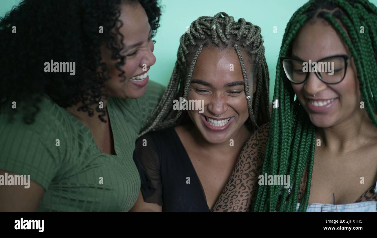 Three Happy Black African American Women Laughing And Laughing