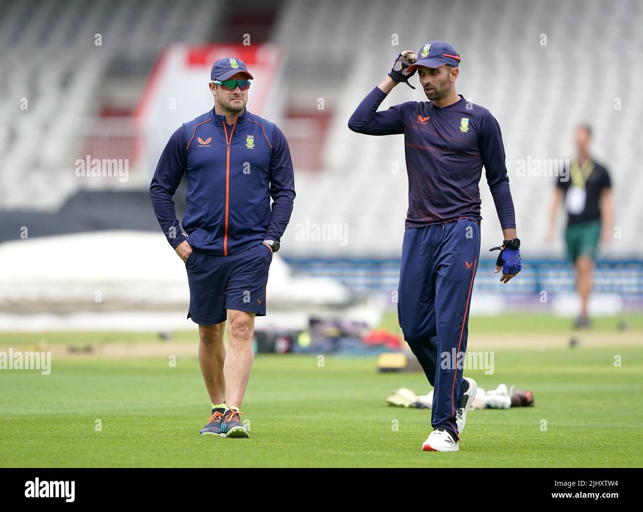 South Africa coach Mark Boucher (left) and captain Keshav Maharaj ...