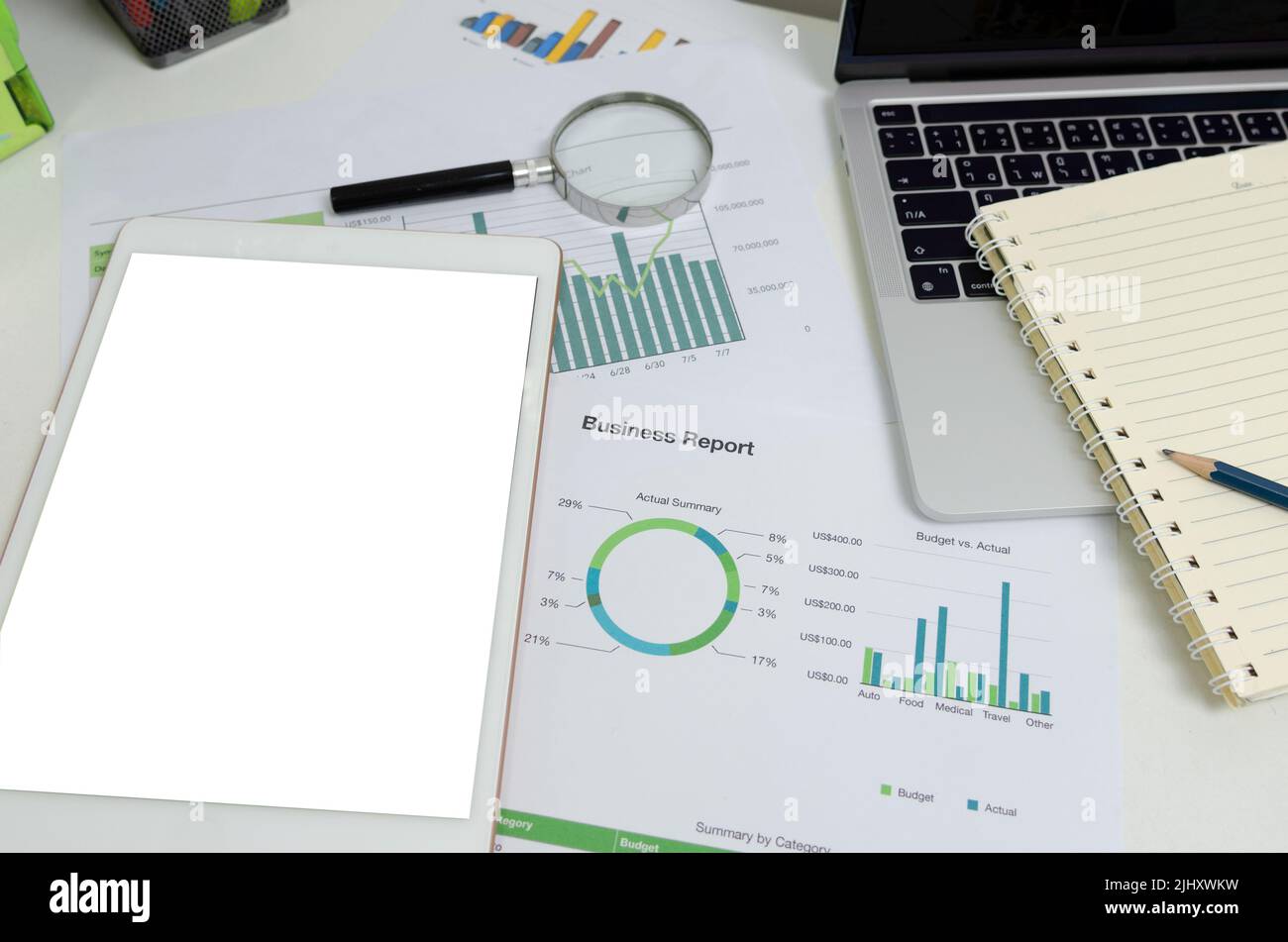 Document graph and chart report financial investment marketing with ...