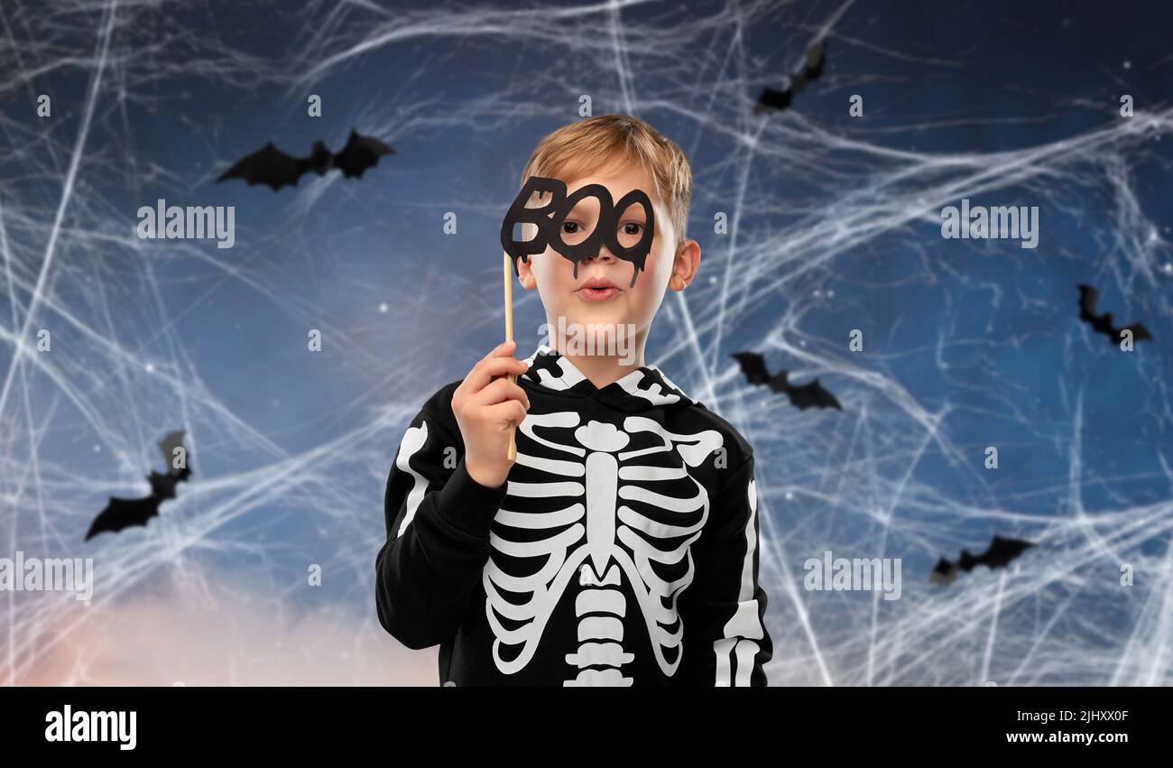 boy in halloween costume of skeleton making faces Stock Photo - Alamy