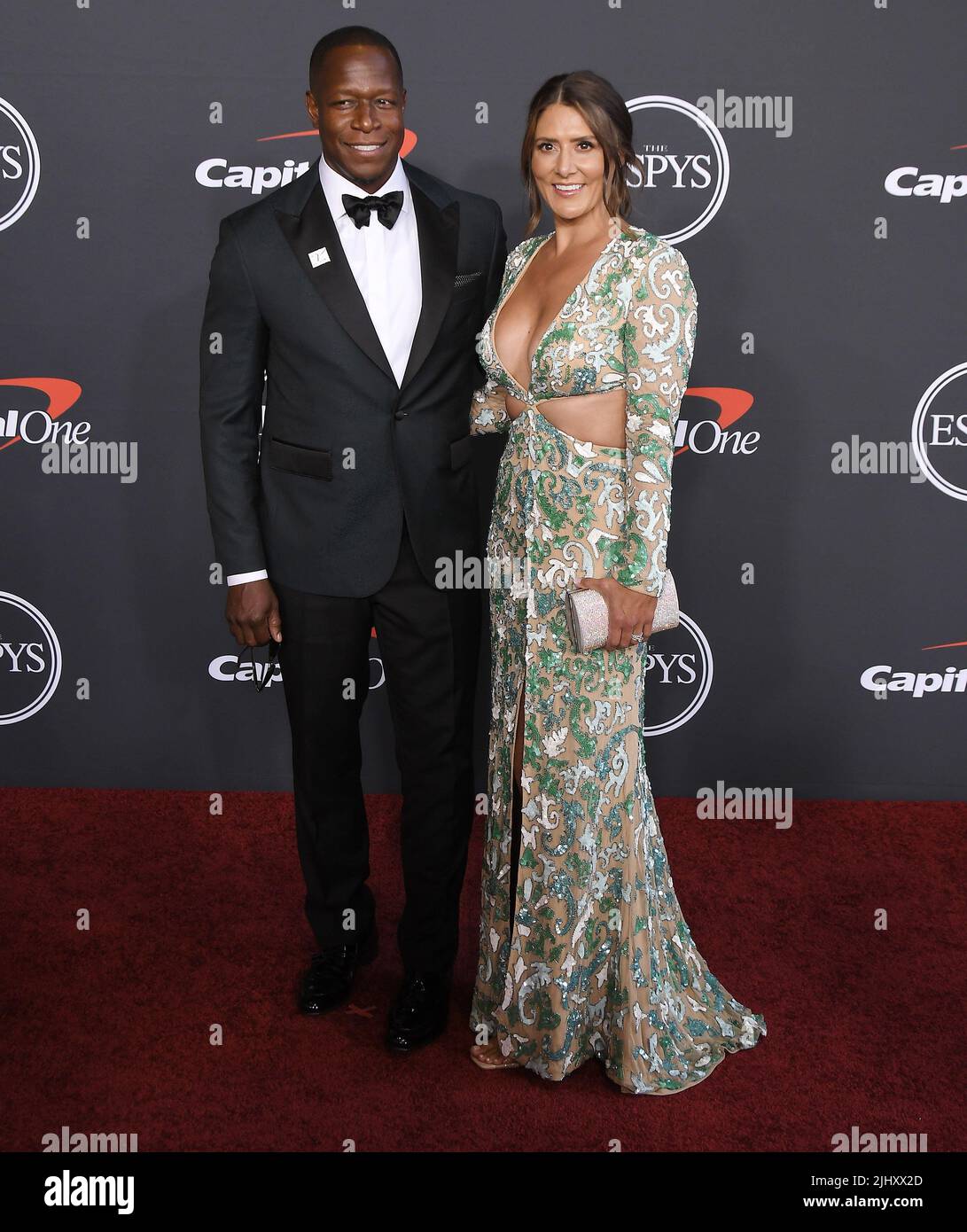 (L-R) Raheem Morris and Nicole Marie Moulton arrives at the 2022 ESPYs ...