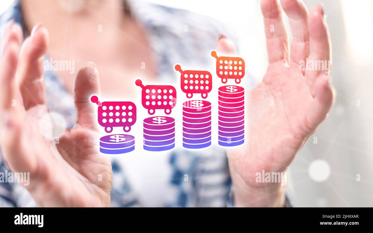 Inflation concept between hands of a woman in background Stock Photo ...