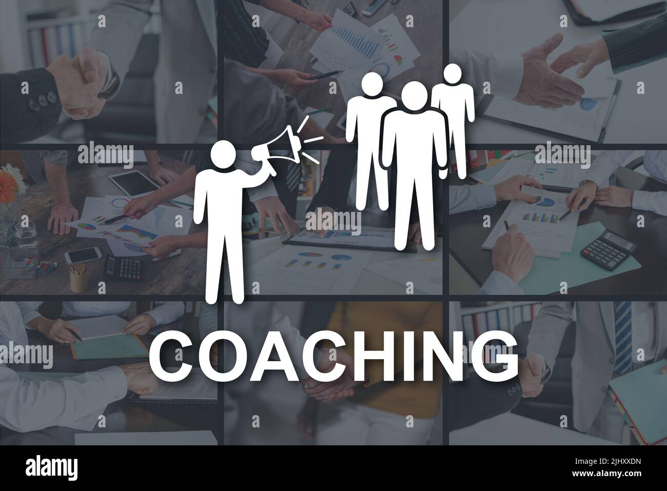 Coaching concept illustrated by pictures on background Stock Photo - Alamy