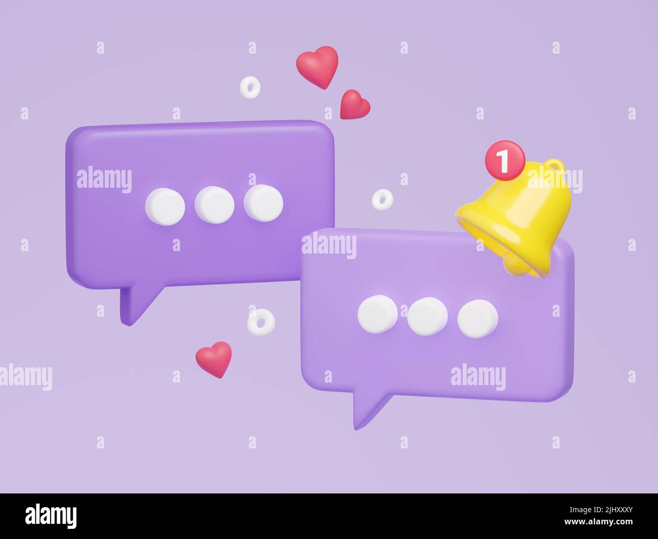 Notification bell icon 3d render - cute cartoon illustration of simple ...