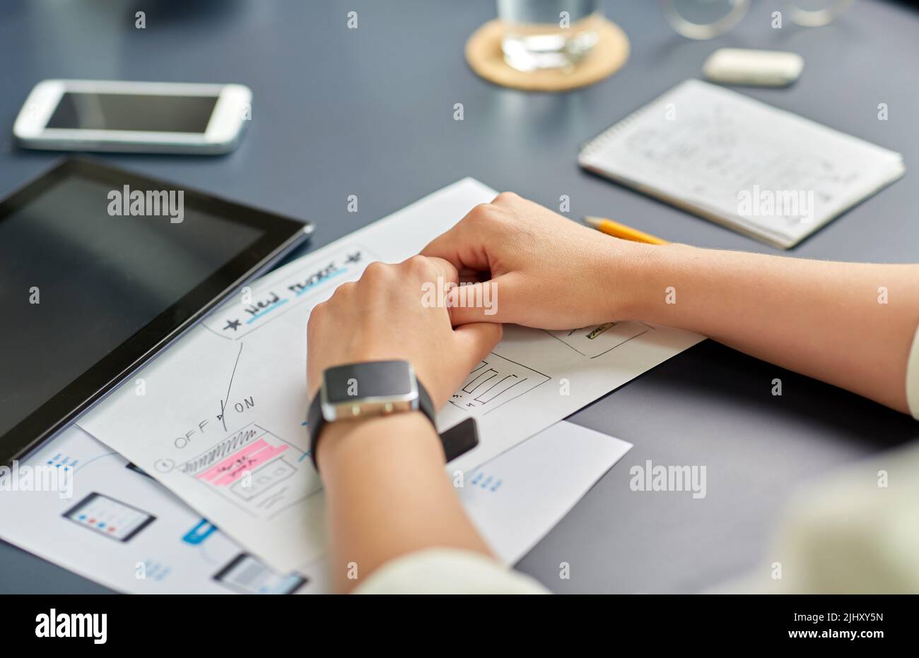 hands with mockup working on ui design at office Stock Photo - Alamy