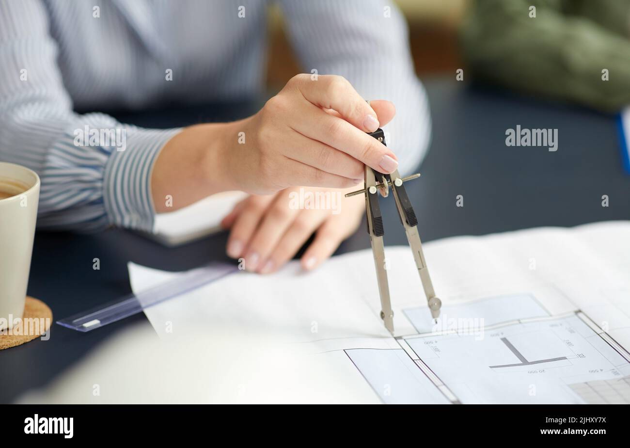 architect with blueprint and drafting compass Stock Photo - Alamy