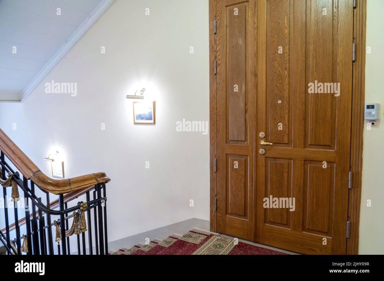 Beautiful spacious entrance residential building with stairs and ...