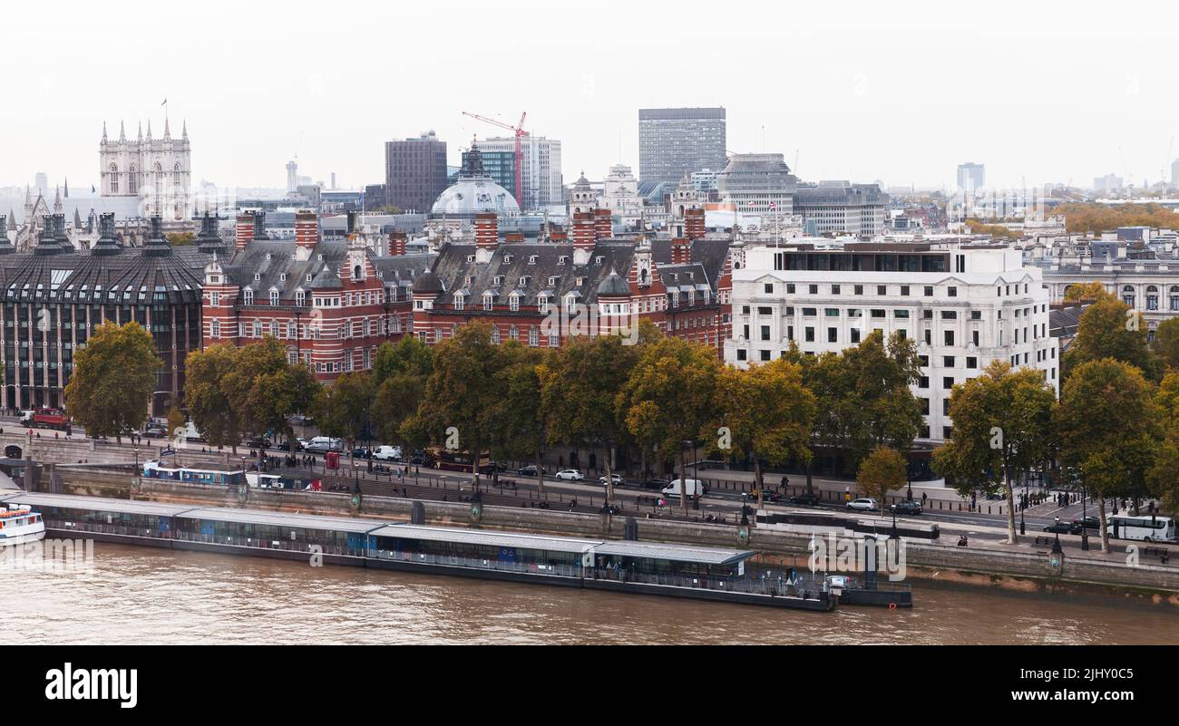 Aerial cityscape of London, Victoria Embankment view with Westminster ...