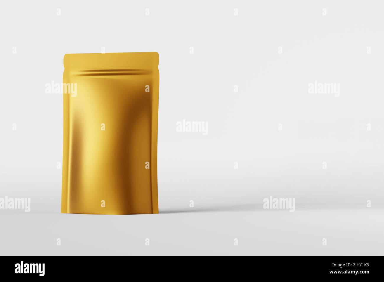 Golden metallic pouch bag mockup branding white background 3D rendering ...