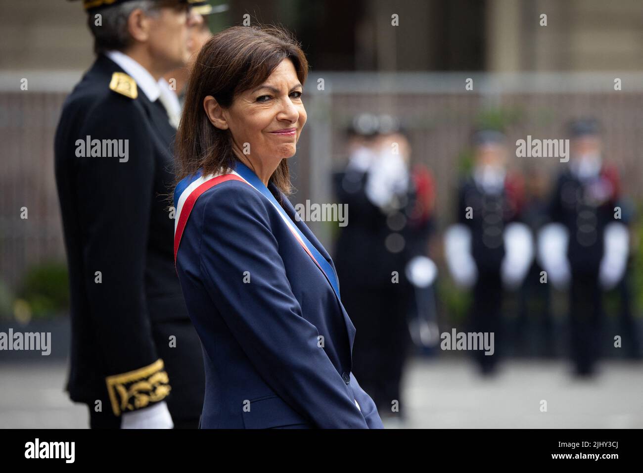 Mayor of Paris Anne Hidalgo attend a handover ceremony in Paris on July ...