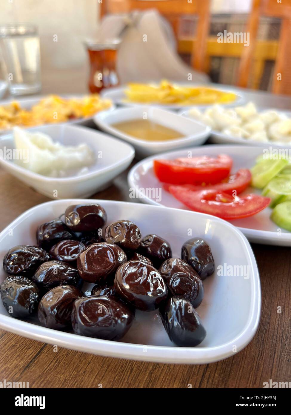 breakfast, traditional spread turkish breakfast on table with variety ...