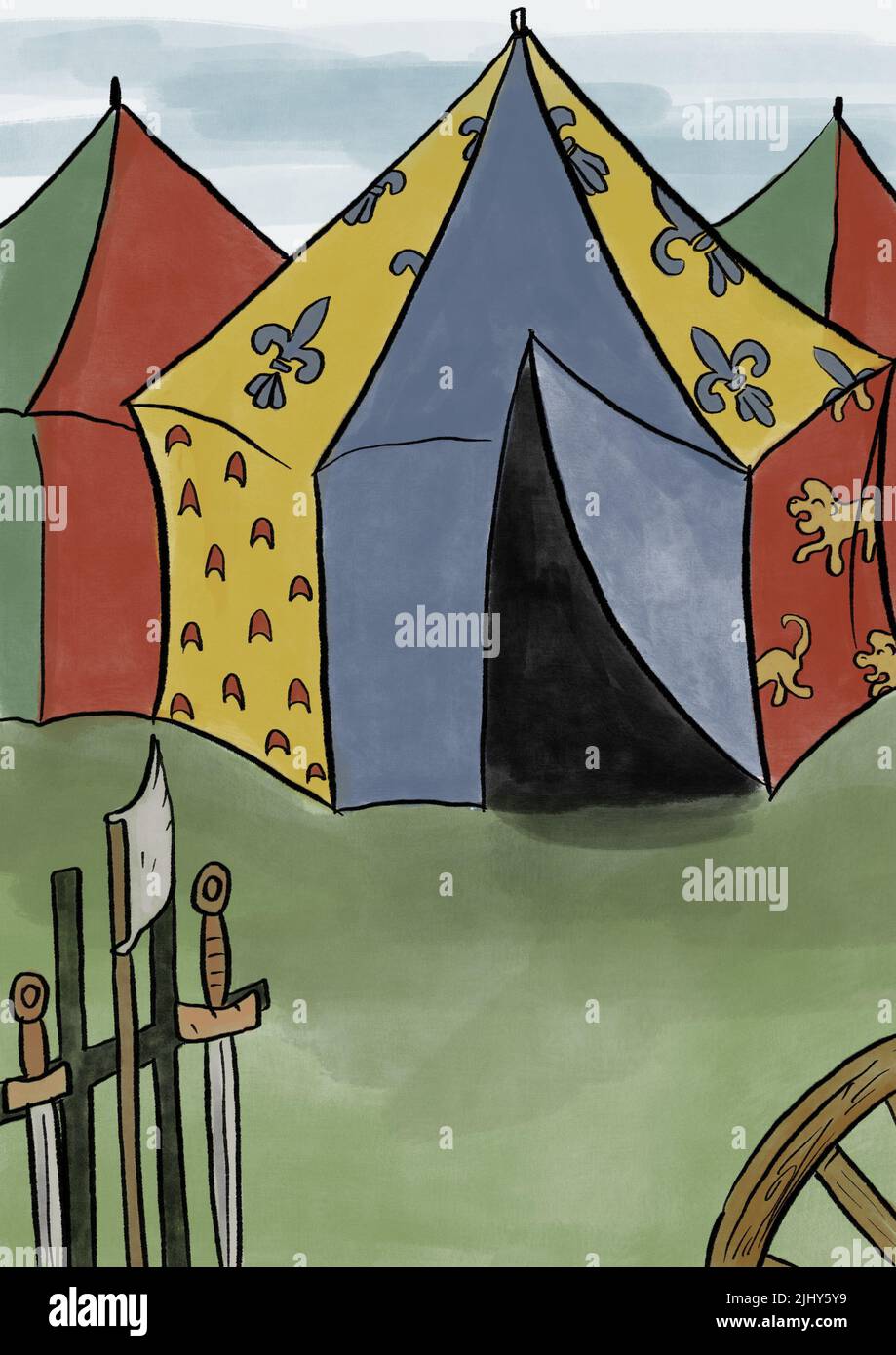 tents background illustration medieval battlefield Stock Photo - Alamy
