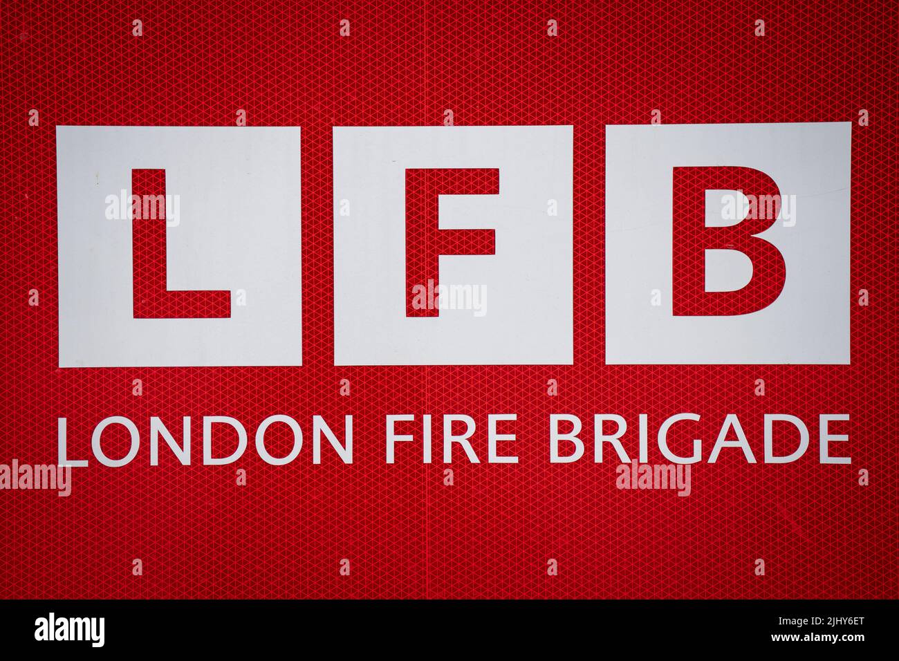 An London Fire Brigade logo from the side of a fire engine at a Fire ...