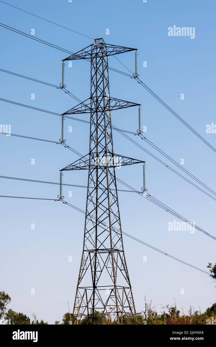 A typical electricity pylon for overhead power cables and lines in ...