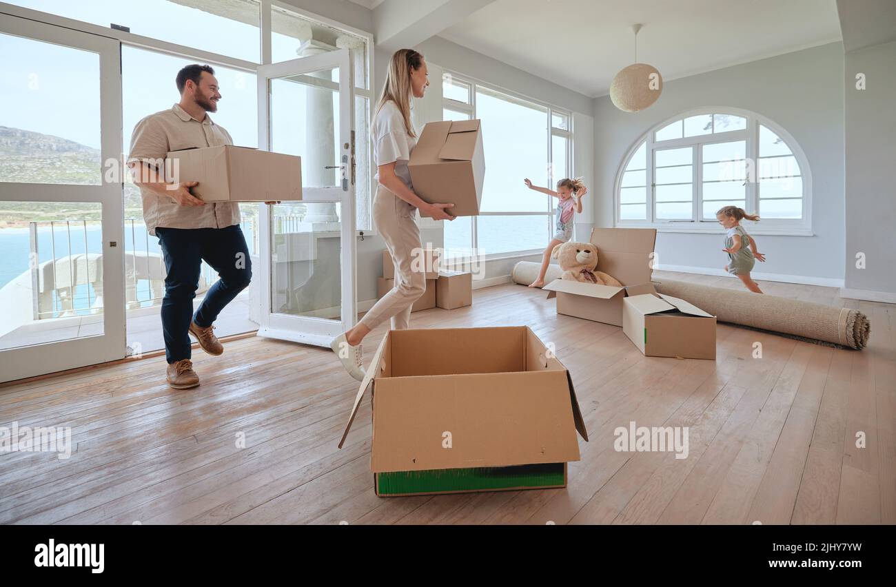 A house becomes a home with family. a young family moving into their ...
