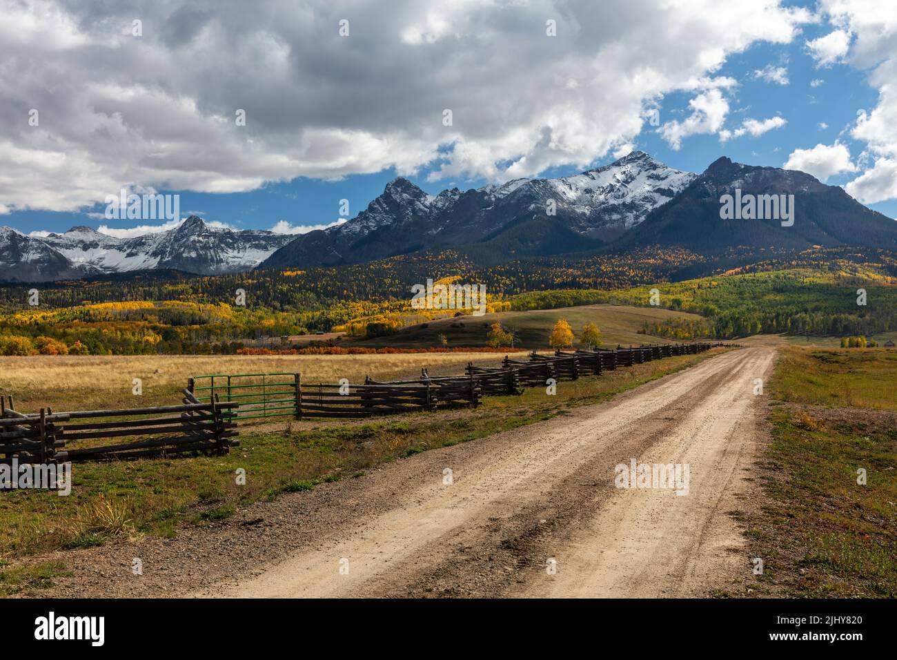 Fence and ranch road along Last Dollar Road, Telluride, Colorado Stock ...