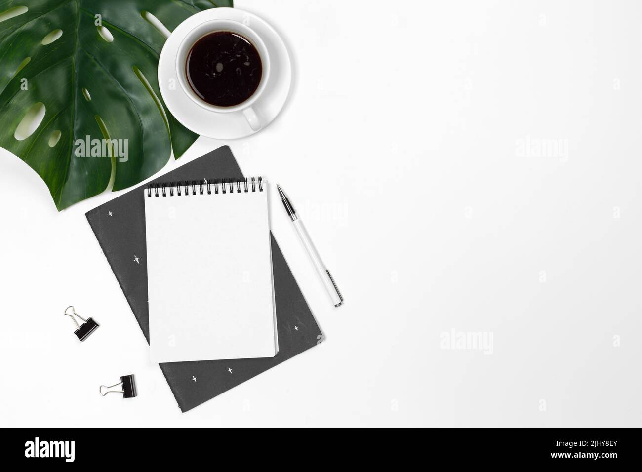 Blank office desk background with copy space for your text. Top view ...