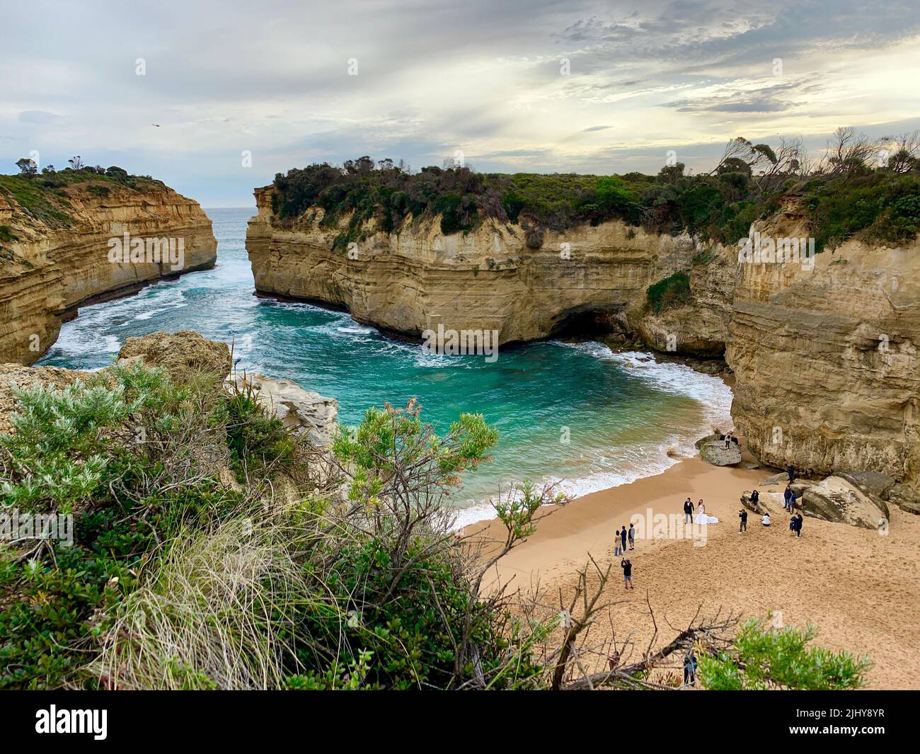 An aerial view of the Port Campbell National Park during a wedding ...