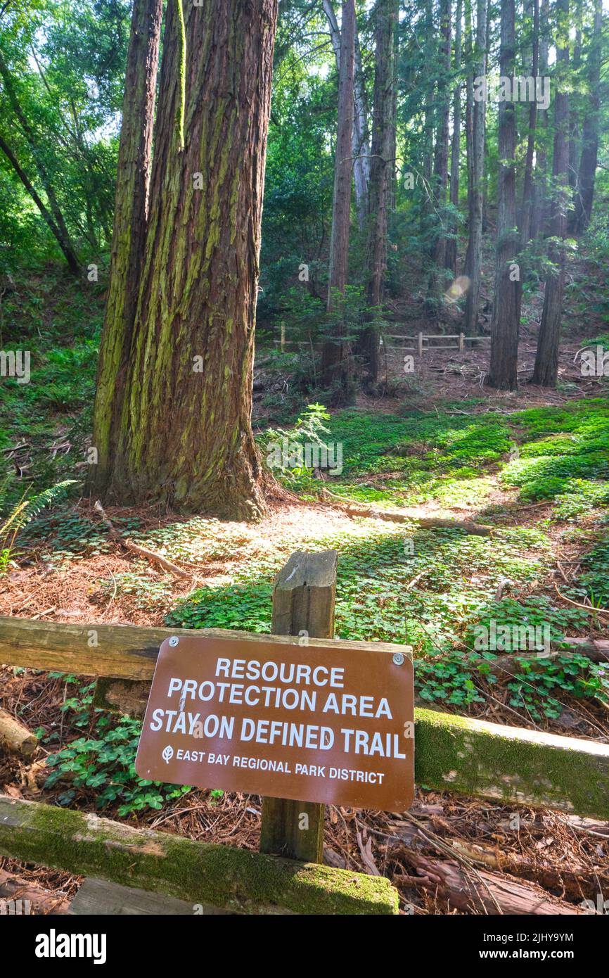 A warning sign designating a Resource Protection Area of the forest ...