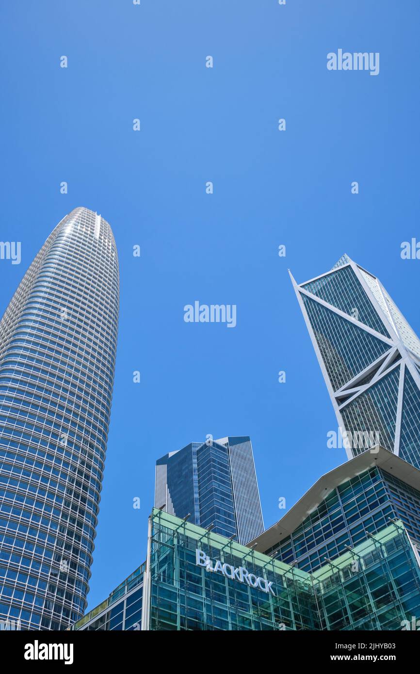 Blackrock company sign, logo with the Salesforce tower in the ...